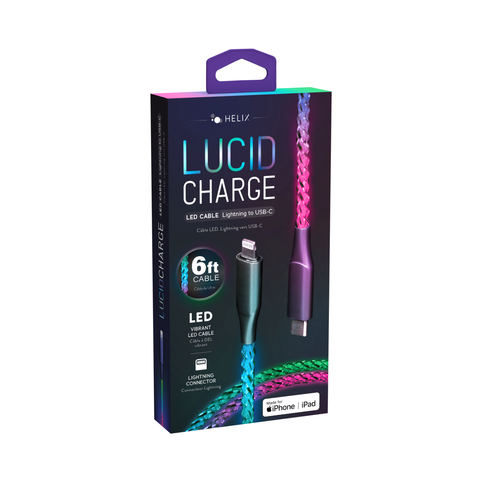 Lucid Charge LED USB-C to Lightning Cable - 6 FT – Helix