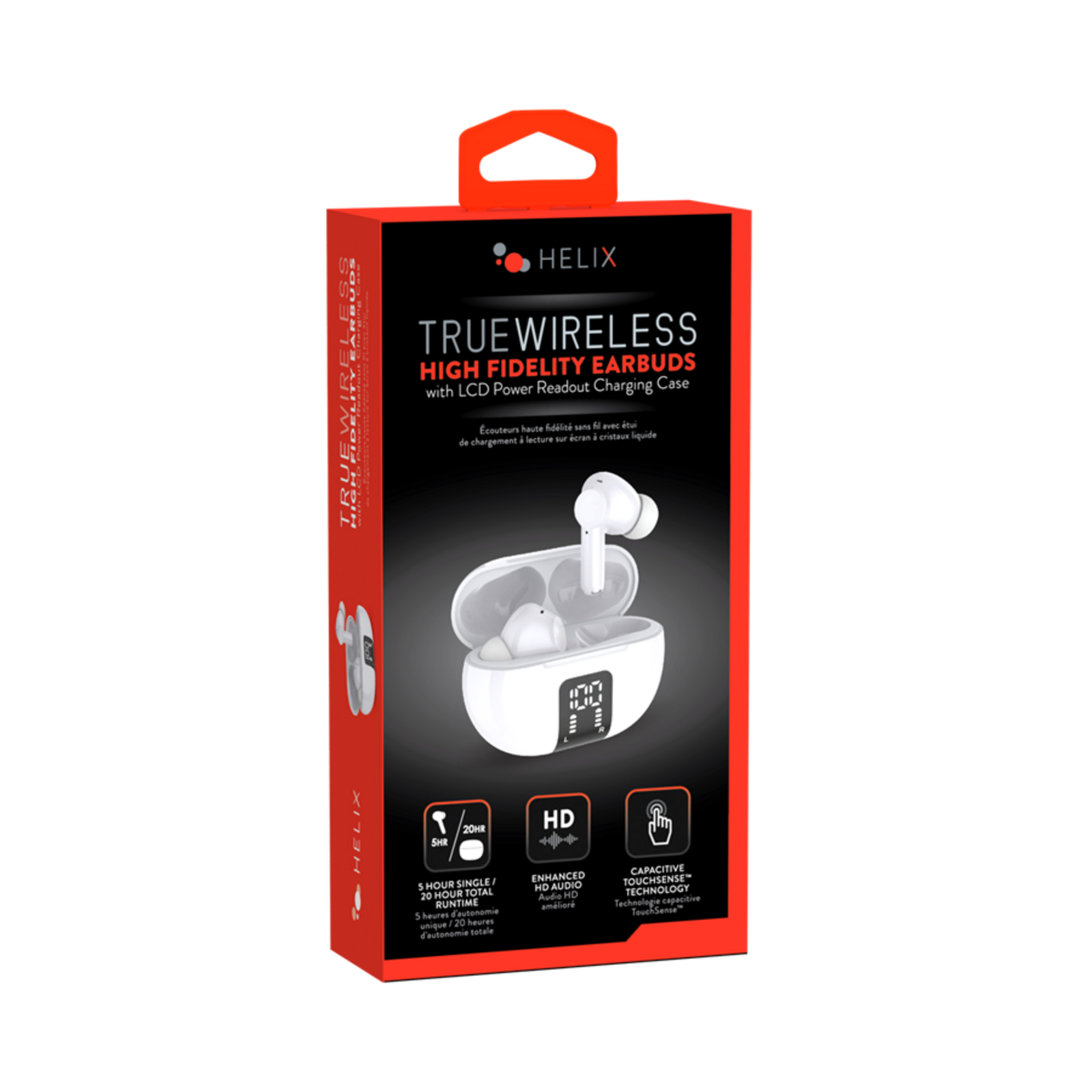 True Wireless White Earbuds with LCD Case – Helix