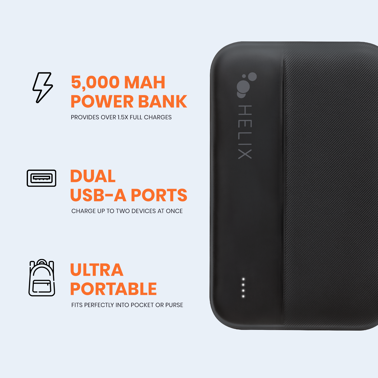 5,000 mAh Power Bank with Dual USB-A Ports – Helix