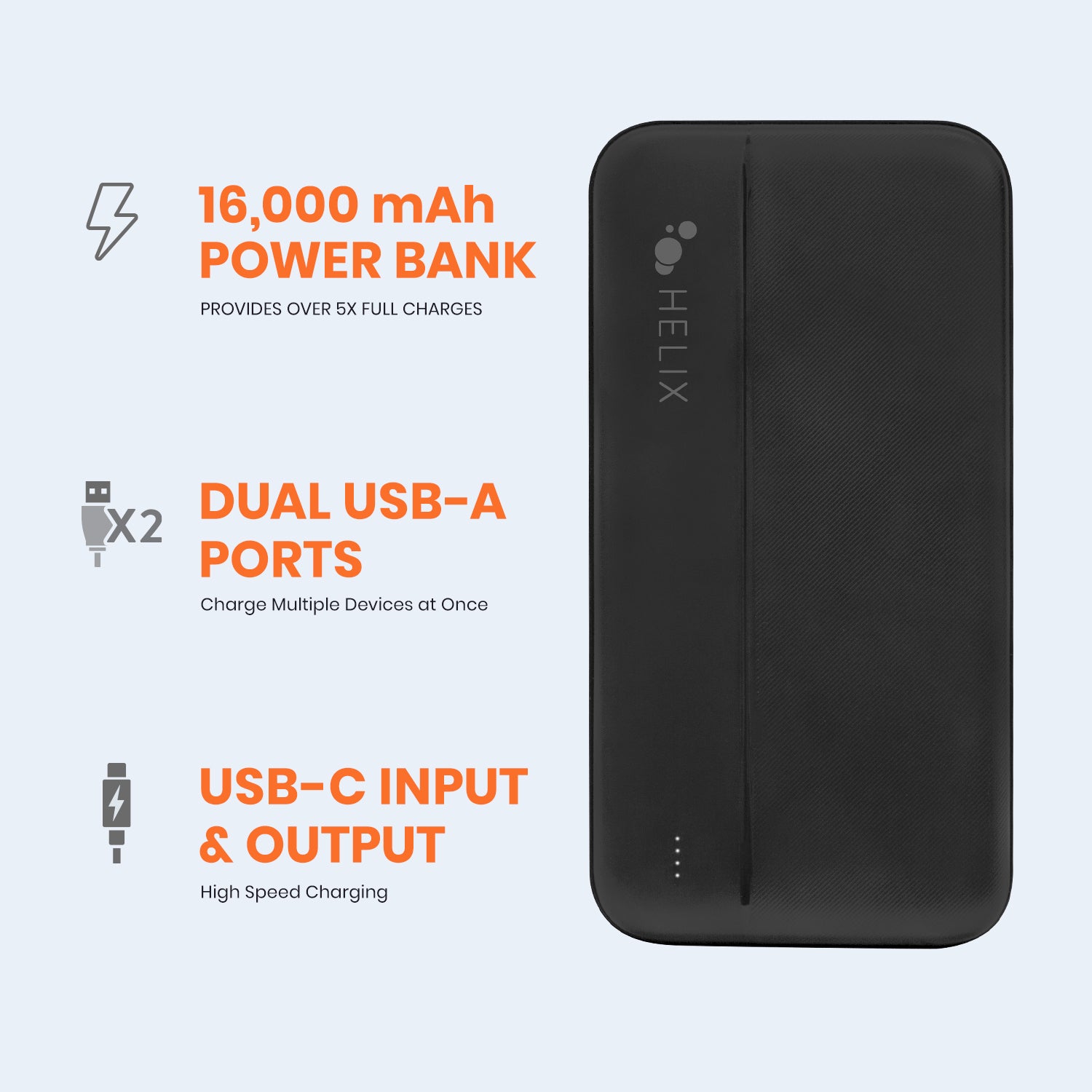 16,000 mAh Power Bank with USB-C and USB-A Ports – Helix