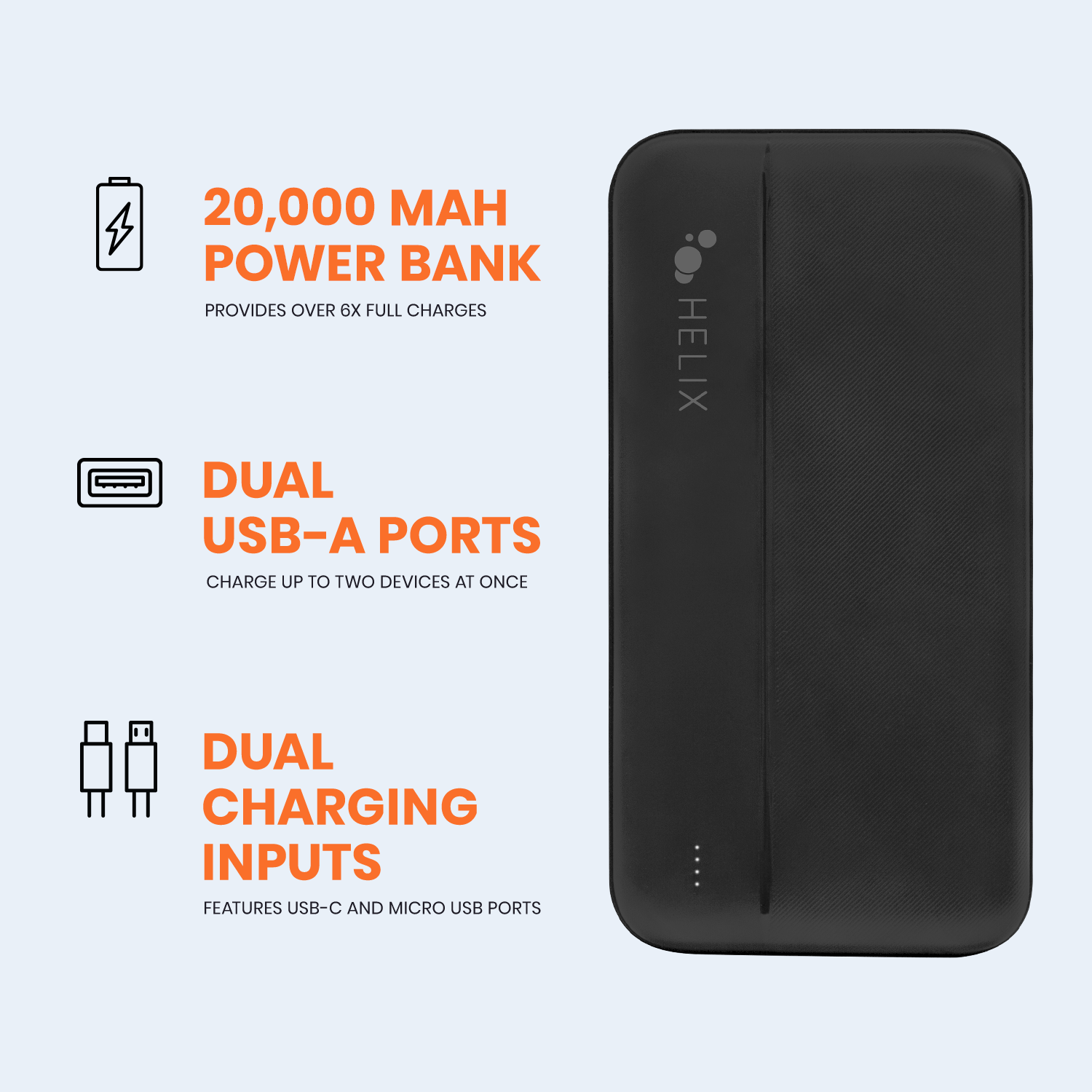 20,000 mAh Power Bank with USB-C and USB-A Ports – Helix